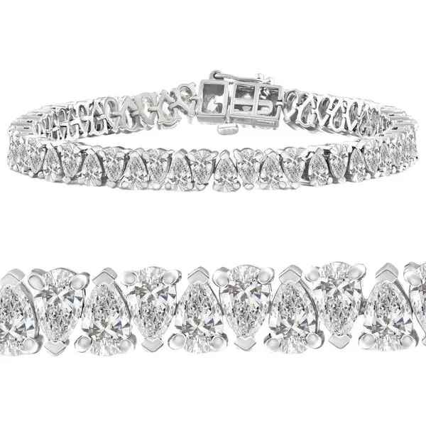BLISS DIAMOND 10ct Pear Shape Lab Grown Diamond Tennis Bracelet - 14k White Gold