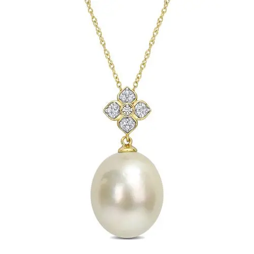 JULIANNA B. South Sea Pearl And Diamond Floral Necklace 10k - Cultured South Sea Pearl