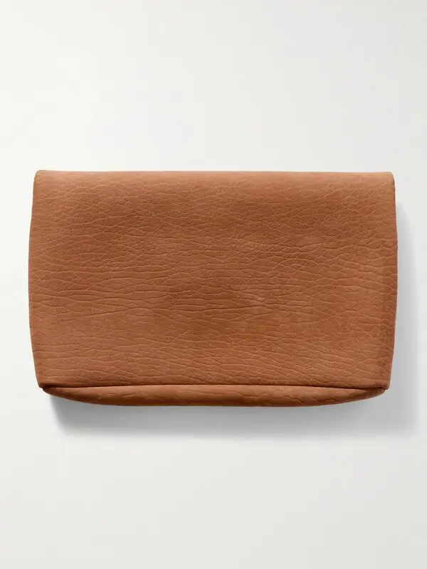 Saint Laurent Cassandre Large Textured-nubuck Clutch - Neutrals