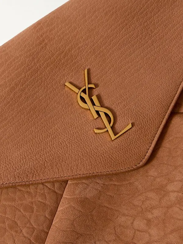 Saint Laurent Cassandre Large Textured-nubuck Clutch - Neutrals