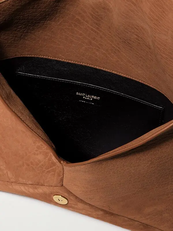 Saint Laurent Cassandre Large Textured-nubuck Clutch - Neutrals