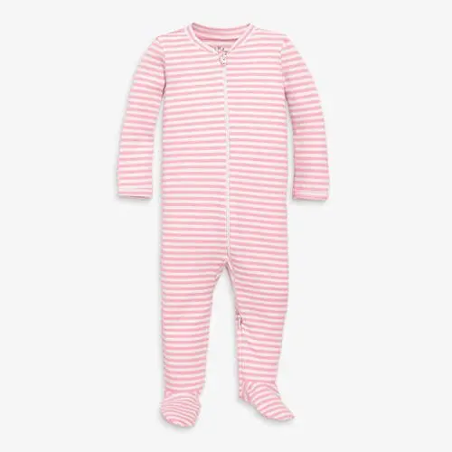 PRIMARY Baby Organic Striped Zip Footie - Blossom Ivory Mini Stripe