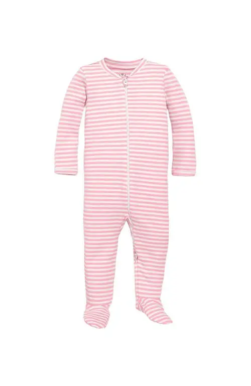 PRIMARY Baby Organic Striped Zip Footie - Blossom Ivory Mini Stripe