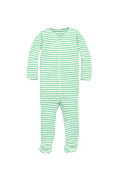PRIMARY Baby Organic Striped Zip Footie - Clover Ivory Mini Stripe