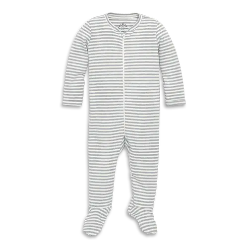PRIMARY Baby Organic Striped Zip Footie - Heather Gray Ivory Mini Stripe