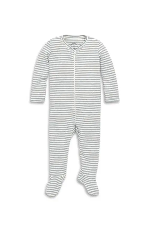 PRIMARY Baby Organic Striped Zip Footie - Heather Gray Ivory Mini Stripe