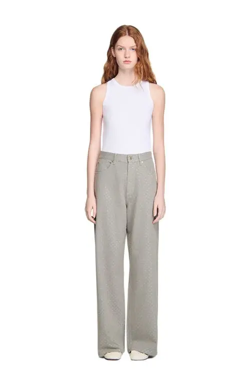 Sandro Rhinestone-embellished Wide-leg Jeans - Grey