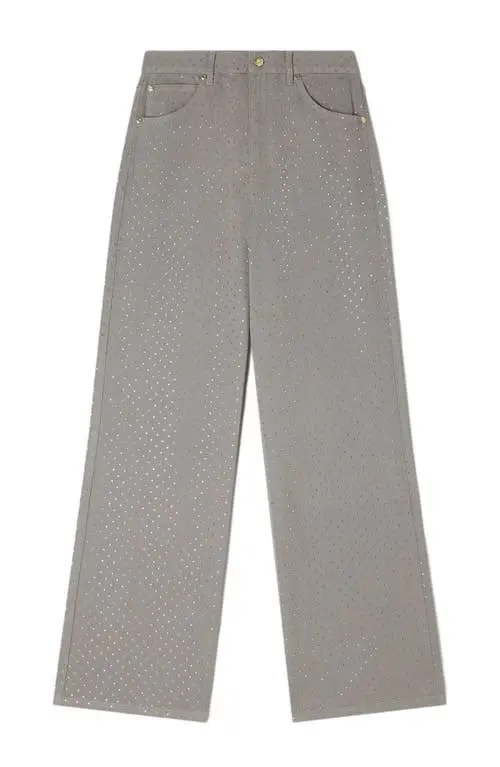 Sandro Rhinestone-embellished Wide-leg Jeans - Grey