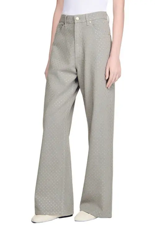 Sandro Rhinestone-embellished Wide-leg Jeans - Grey
