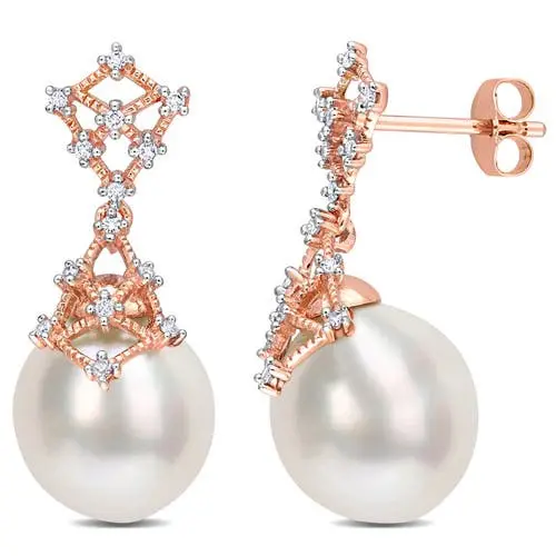 JULIANNA B. 14k Pearl And Diamond Drop Earrings - Rose Gold