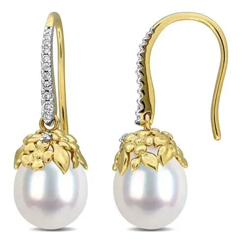 JULIANNA B. 14k Cultured Pearl & Diamond Drop Earrings - South Sea Pearl/yellow Gold
