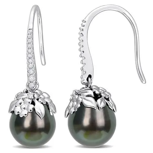 JULIANNA B. 14k Cultured Pearl & Diamond Drop Earrings - Tahitian Pearl/white Gold