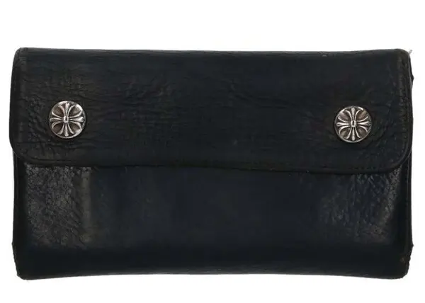 Chrome Hearts Cross Ball Button Leather Wallet - Black