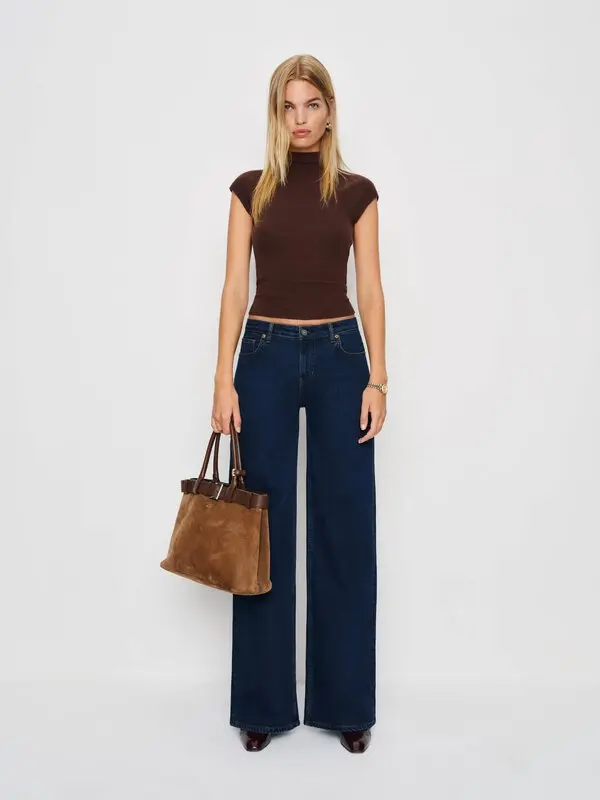 REFORMATION Greta Super Stretch Low Rise Wide Leg Jeans - Blue