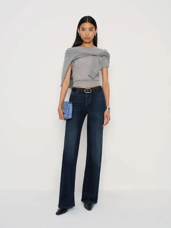 REFORMATION Greta Super Stretch Low Rise Wide Leg Jeans - Blue