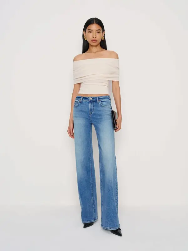 REFORMATION Greta Super Stretch Low Rise Wide Leg Jeans - Blue