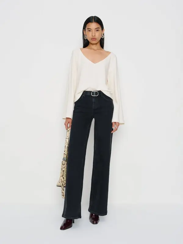 REFORMATION Greta Super Stretch Low Rise Wide Leg Jeans - Blue