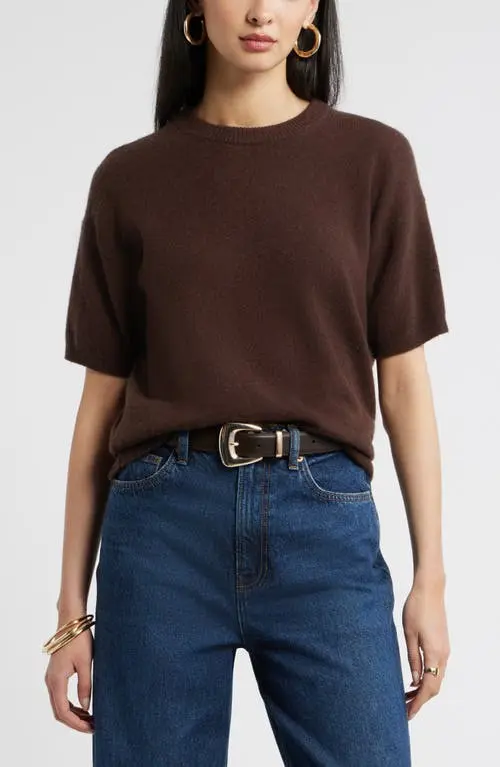 Nordstrom Short Sleeve Cashmere Crewneck Sweater - Brown Mole