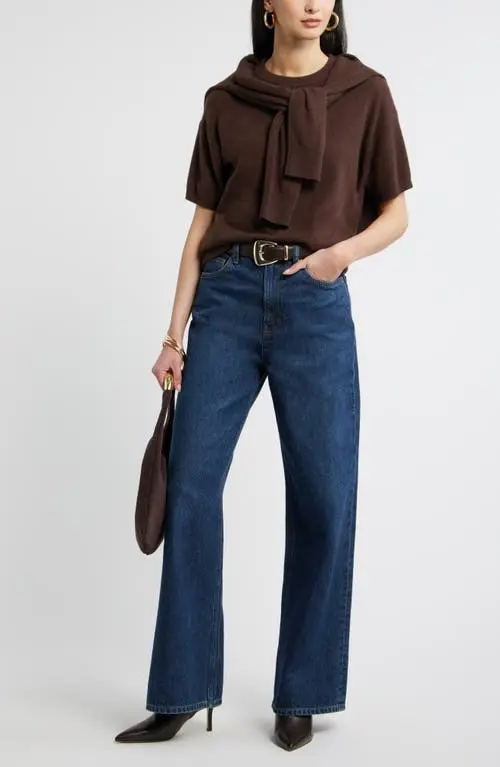Nordstrom Short Sleeve Cashmere Crewneck Sweater - Brown Mole