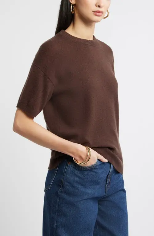 Nordstrom Short Sleeve Cashmere Crewneck Sweater - Brown Mole