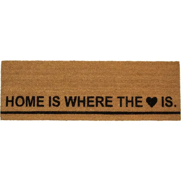 NORTHLIGHT Natural Coir Outdoor Rectangular "home Is Where The Heart Is" Doormat 16" X 48 - Brown