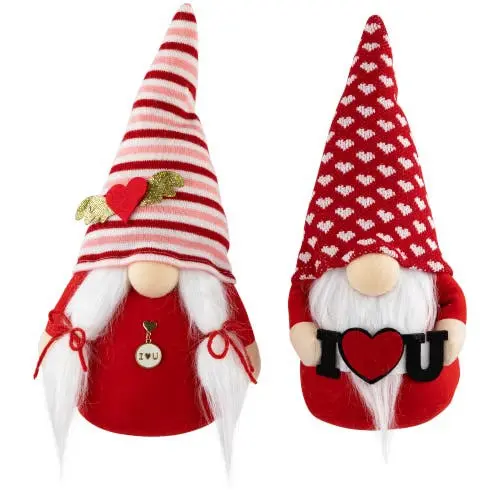 NORTHLIGHT Plush "i Heart U" Valentine's Day Gnomes -12"set Of 2 - Red