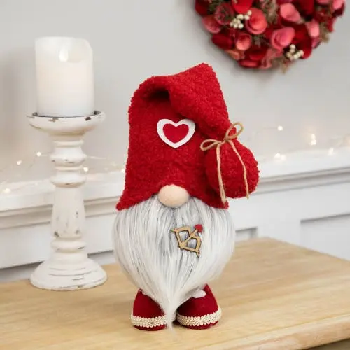 NORTHLIGHT Valentine's Day Gnome Figurine With Bow And Arrow19.5"