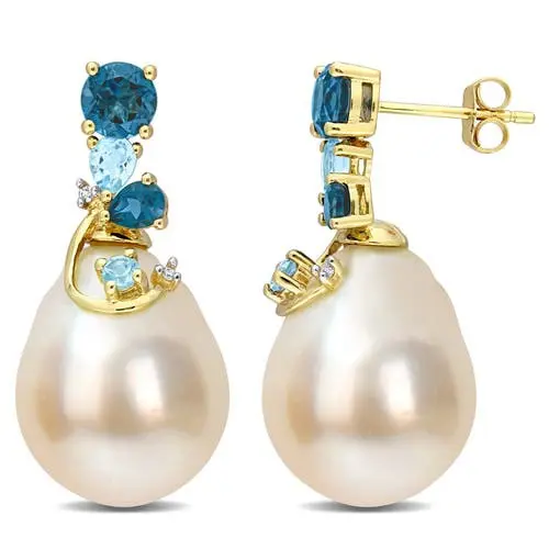 JULIANNA B. Pearl, Topaz, And Diamond Drop Earrings - 14k Gold/south Sea Pearl