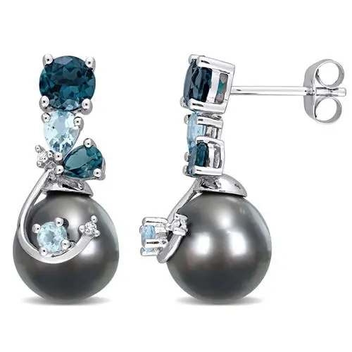 JULIANNA B. Pearl, Topaz, And Diamond Drop Earrings - 14k White Gold/tahitian Pearl