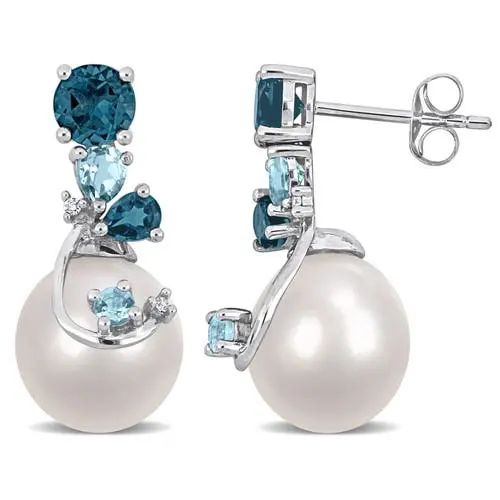 JULIANNA B. Pearl, Topaz, And Diamond Drop Earrings - Silver/freshwater Pearl