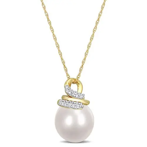 JULIANNA B. Cultured Pearl And Diamond Swirl Pendant Necklace - South Sea Pearl/10k Gold