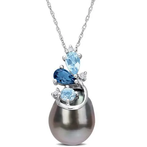 JULIANNA B. Tahitian Pearl, Blue Topaz & Diamond Accent Necklace - Cultured Tahitian Pearl
