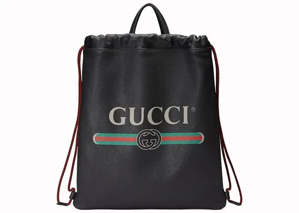 Gucci Drawstring Backpack With Vintage Logo - Black