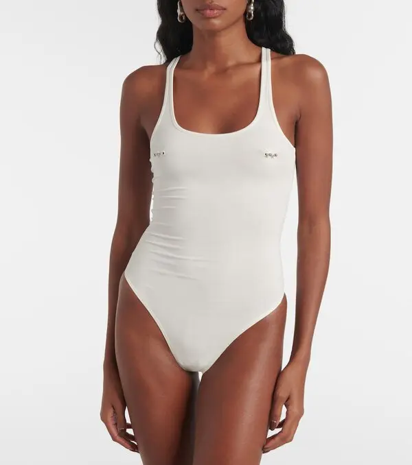 MUGLER Embellished Cotton Bodysuit - White