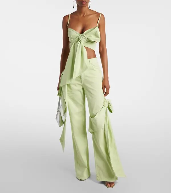 Blumarine Bow-detail Denim Top - Green