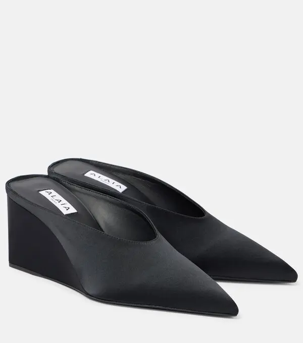 Alaïa Cube 75 Satin Wedge Mules - Blue