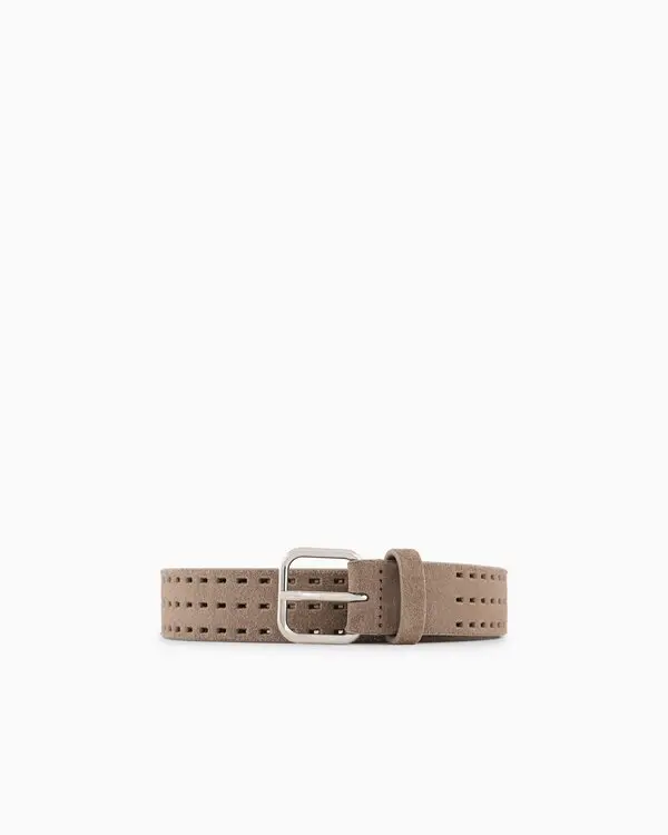Giorgio Armani Perforated Suede Belt - Beige