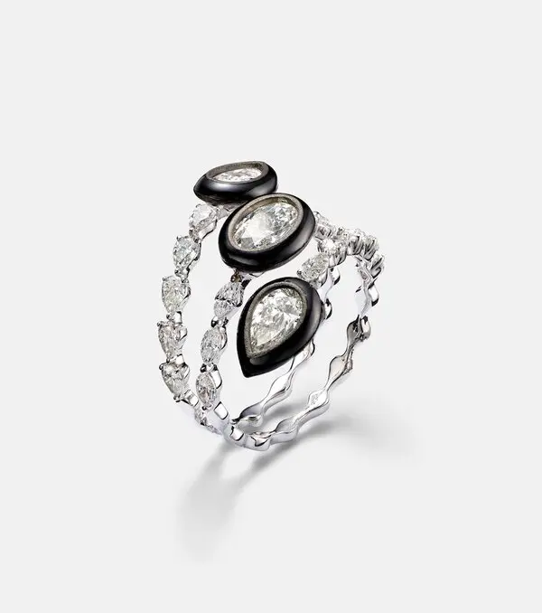 KAMYEN 18kt White Gold Diamond And Enamel Ring