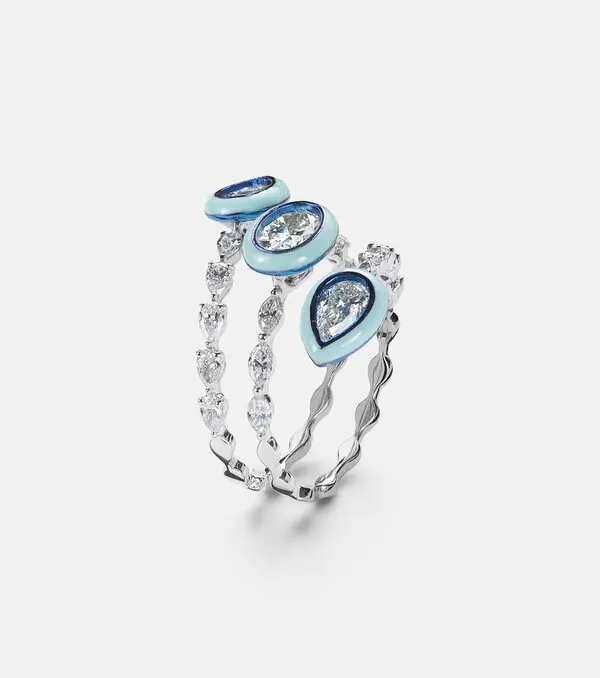 KAMYEN 18kt White Gold Diamond And Enamel Ring