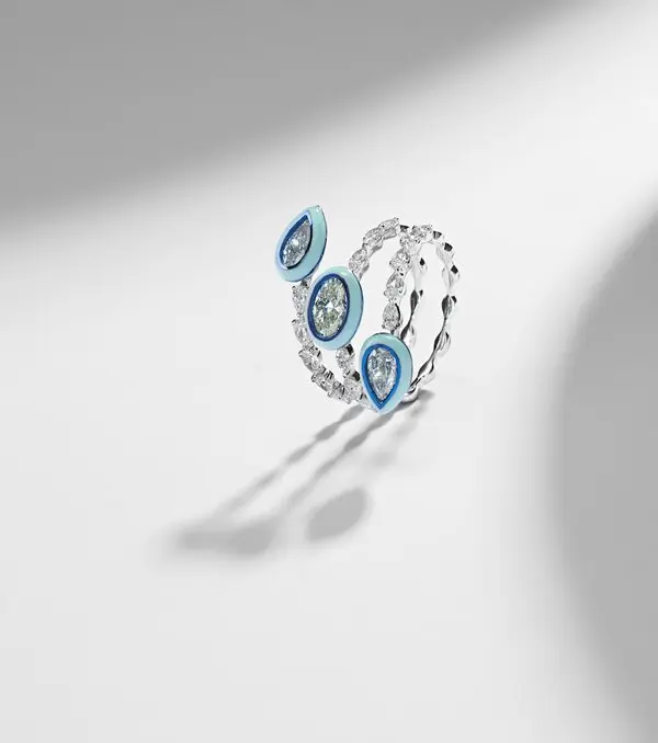 KAMYEN 18kt White Gold Diamond And Enamel Ring