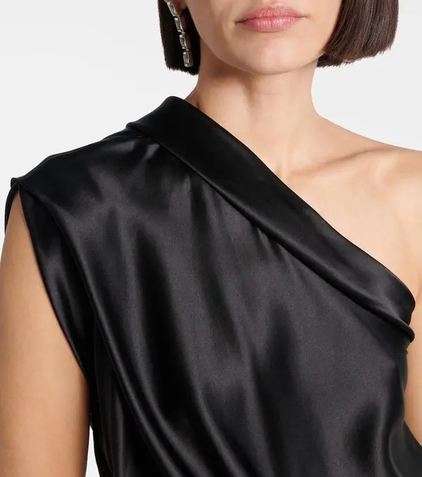 THE SEI Asymmetric Silk Top - Black