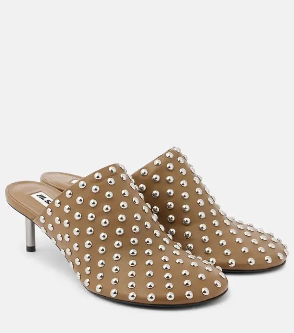 JIL SANDER Studded Leather Mules - Green
