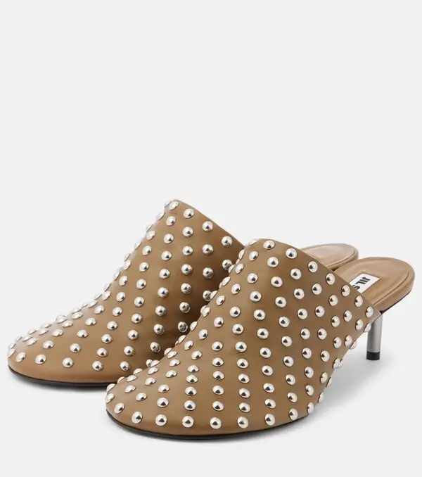 JIL SANDER Studded Leather Mules - Green