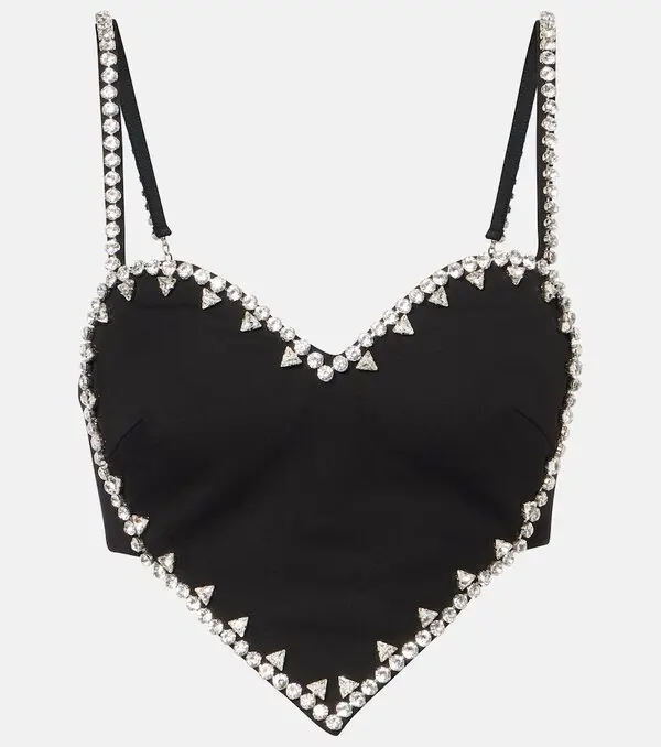 AREA Heart Crystal-embellished Crop Top - Black