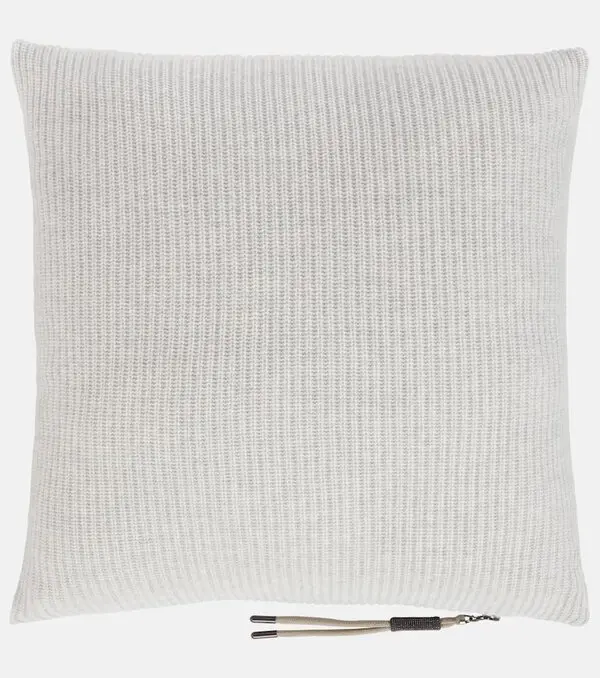 Brunello Cucinelli Ribbed-knit Cashmere Pillow - White