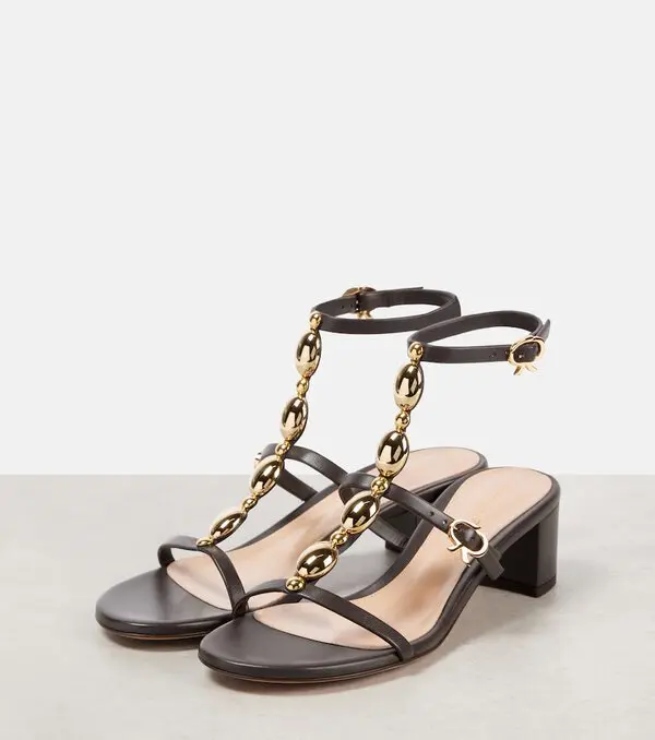 GIANVITO ROSSI 45 Leather Sandals - Brown