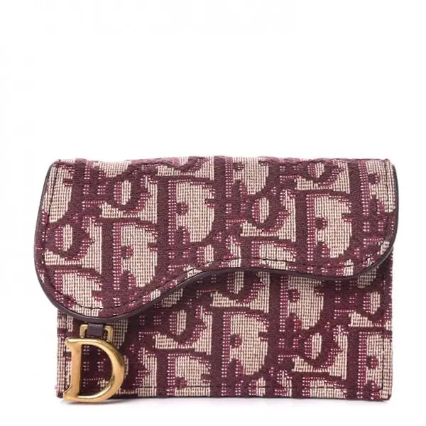 Dior Saddle Card Holder Oblique - Burgundy