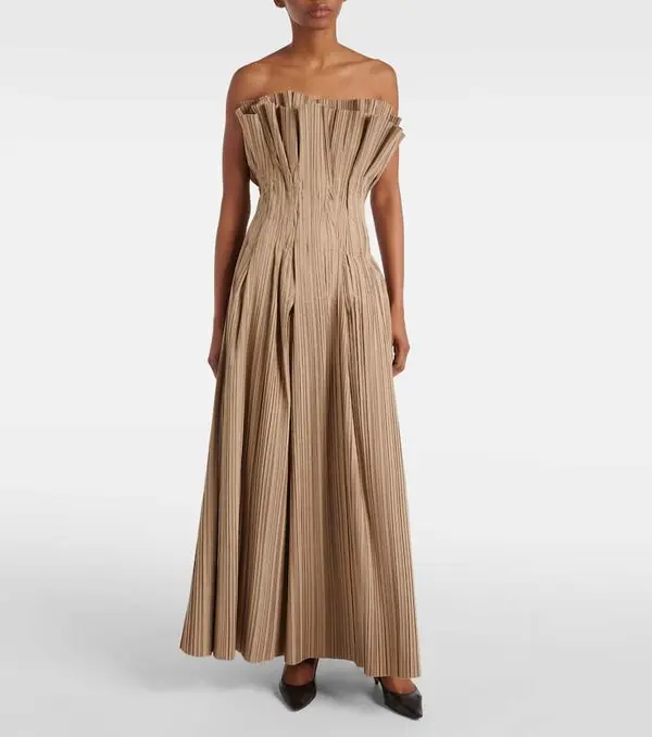 THE ROW Cristel Pleated Poplin Bustier Gown