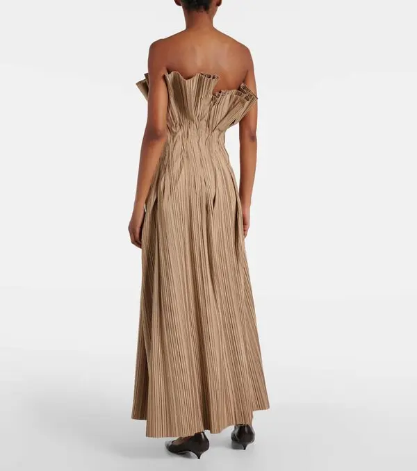 THE ROW Cristel Pleated Poplin Bustier Gown