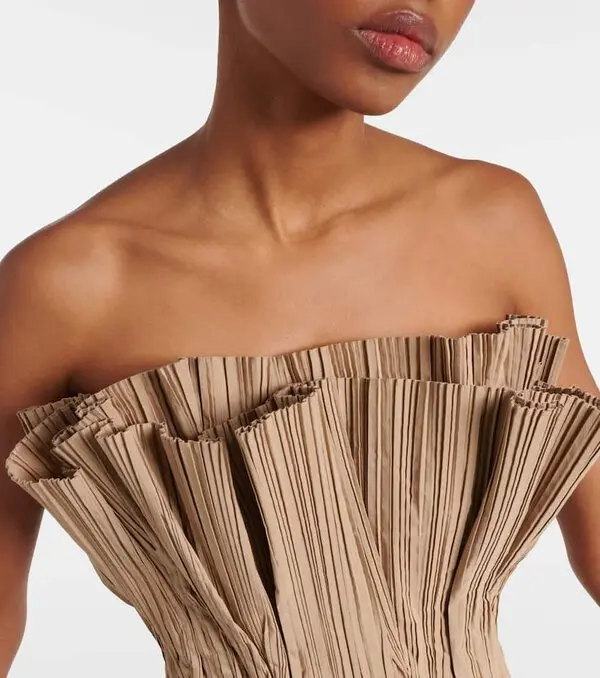 THE ROW Cristel Pleated Poplin Bustier Gown